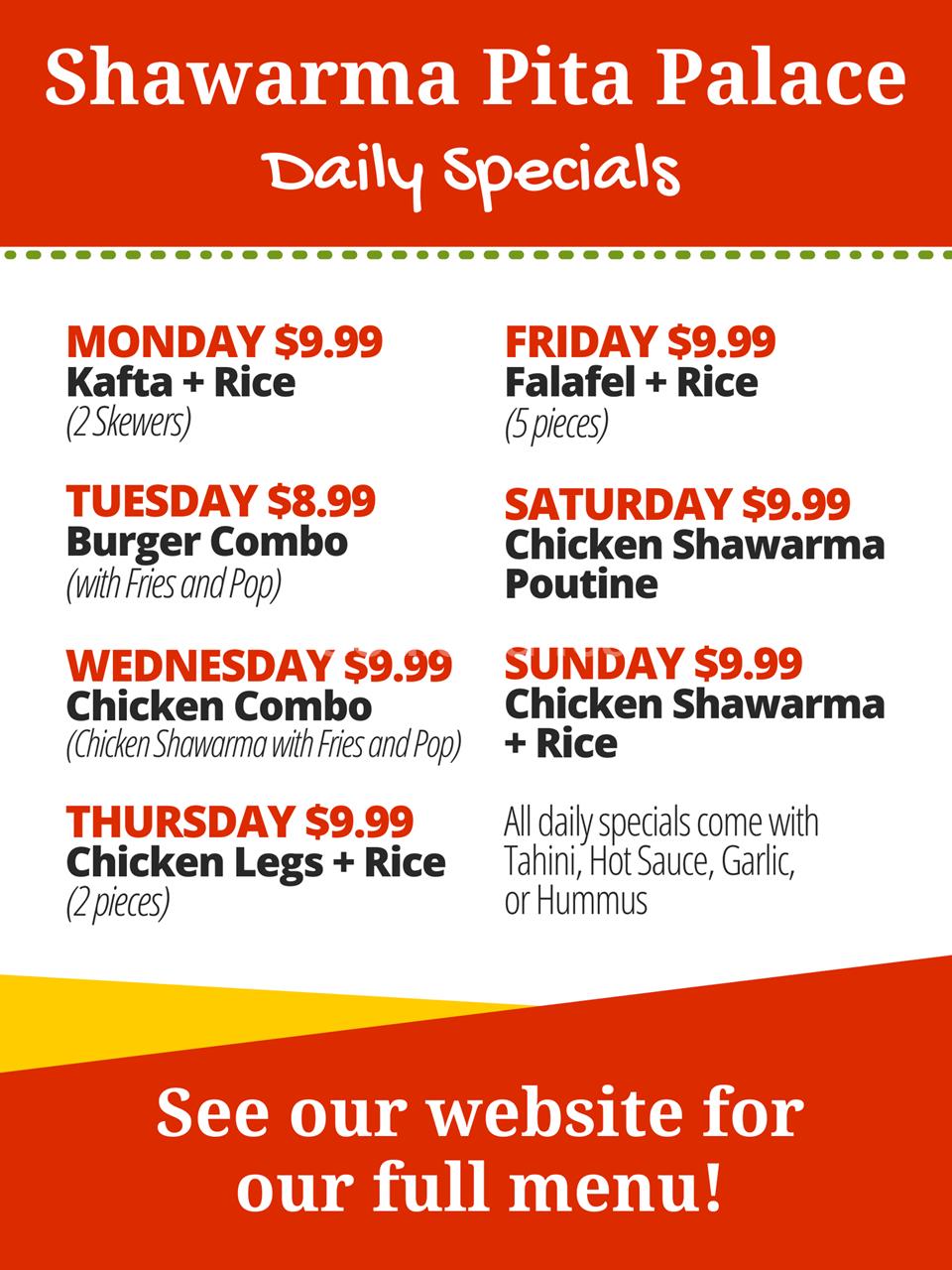 Daily Specials at Shawarma Pita Palace